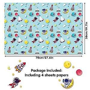 Out Space Wrapping Paper for Boys Girls Kids, Astronauts Rockets Moon Satellites Probes Planets Pattern Space Galaxy Wrapping Paper for Space Sky Fanatics Women Men Birthday Party Gift Wrap Paper