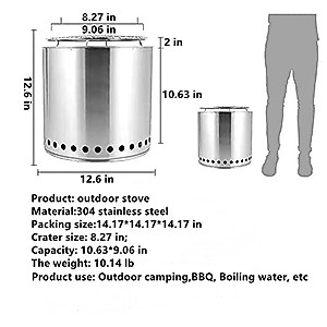 EMOT Stove Bonfire Fire Pit, Large 12.6 Inches Stainless Steel Outdoor Firepit, Smokeless, Portable Yard Natural Wood Burning Stove, No Gas Fuel Required(Give Away BBQ net and Pan Rack)