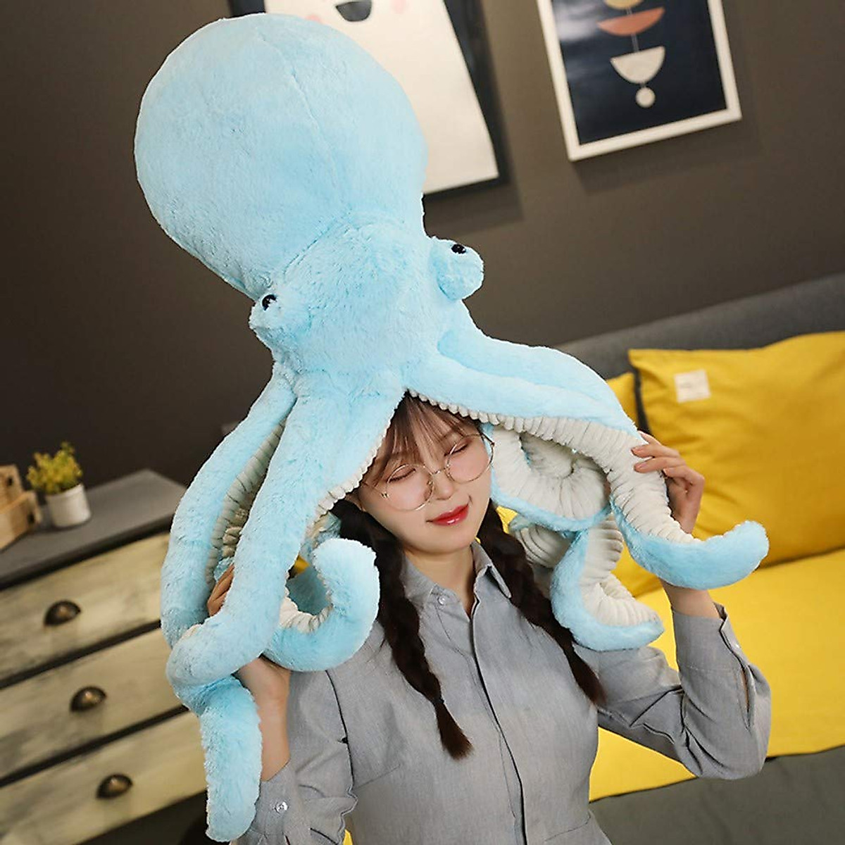 XIYUAN Stuffed Octopus Plush Toy Octopus Plush Doll Cute Big Eyes Octopus Stuffed Animals Soft Stuffed Marine Animals Plush Pillow for Kids Gift Small11.8inch(Blue)