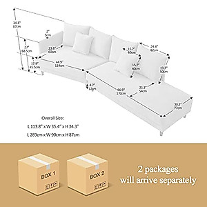 Seegool Corner Sectional Couch for Living Room, Right Hand Facing Curved Sofa Polyester Fabric Wood Frame with Wood Legs for Bedroom, Office, Apartment, Orange