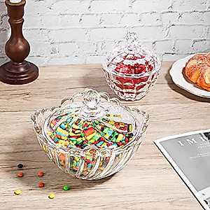 ComSaf Large Glass Candy Dish with Lid, Clear Covered Candy Bowl, Crystal Candy Jar for Home Kitchen Office Table,Birthday Gift, Set of 1