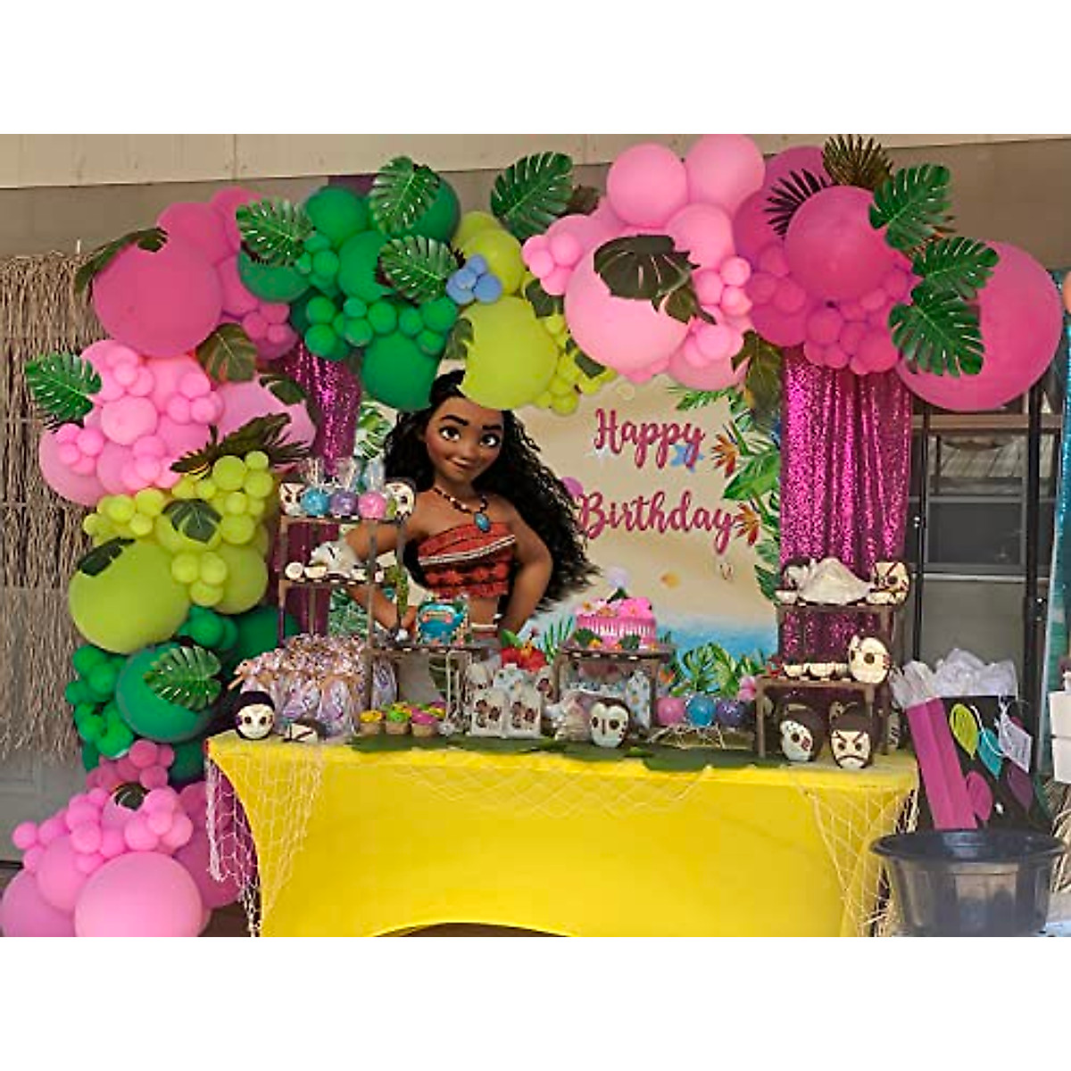 Moana Maui Birthday Party Decarotion Supplies 104pc Hawaii Balloons Arch Garland Kit 5x3ft Moana Backdrop for Girl Baby Shower Party