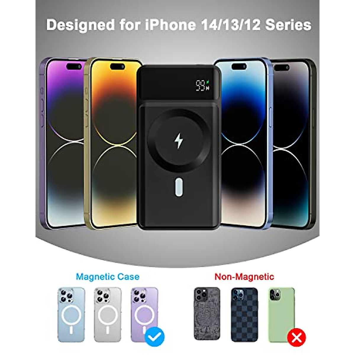 FEEL VOX Magnetic Wireless Portable Charger, Power Bank 10000mAh USB-C 18W Fast Charging Mag-net Safe Battery Pack with LED Display, Suitcase-Style Metal Retractable Stand for iPhone 14/13/12 Series