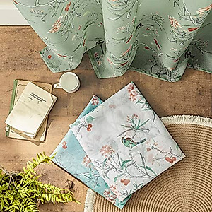 XTMYI Sage Green Curtains 84 Inch Length for Living Room 2 Panels Set Spring Design Printed Pattern Floral Bird Leaf Sheer Window Curtain Panels for Bedroom 84 Inches Long,Light Green