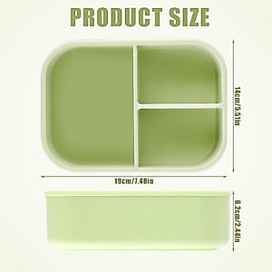 XIHIRCD Leak Proof Bento Box, Silicone Lunch Box for Kids & Adult, BPA, PVC & Phthalate Free Bento Lunch Box with Leak-proof Lid and 3 Compartments(Matcha Green)