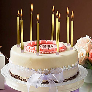 LUTER Metallic Birthday Candles in Holders Tall Birthday Cake Candles Long Thin Cupcake Candles for Birthday Wedding Party Decoration(24 Pieces) (Gold)