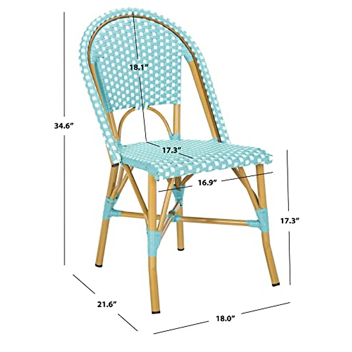 Safavieh Home Collection Hooper Indoor-Outdoor Stacking Side Chairs | Teal & White | Set of 2