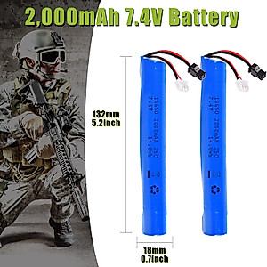 VICMILE Airsoft Battery 7.4V 2000mAh SM2P Plug with 1to2 USB Charger Gel Blaster Battery Compatible with SRB1200, SRB400, SRB400-SUB, MP5K, M4 and M110 Water Bead Blaster 2Pack