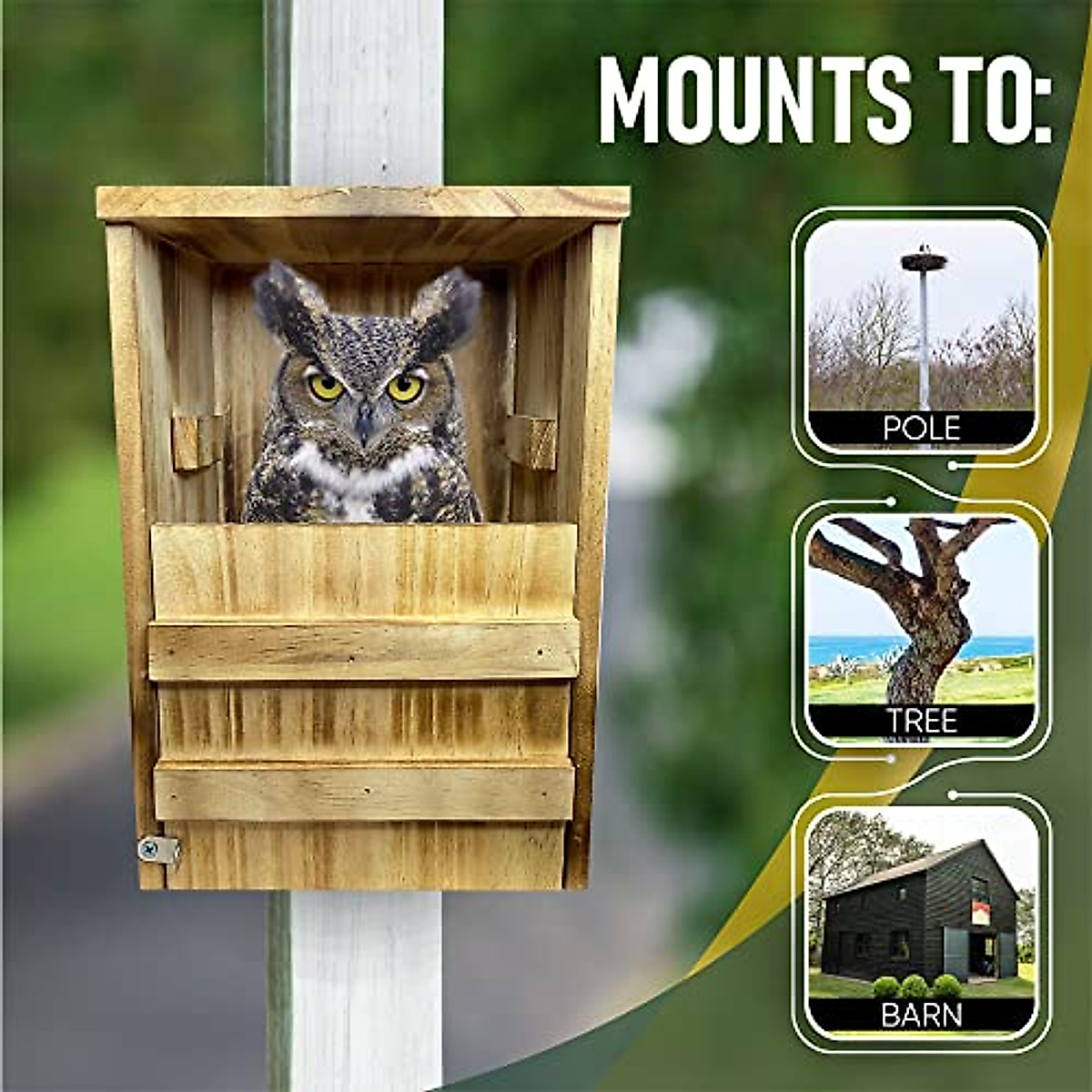 SDMOutdoor North American Screech Owl House, Wooden Owl Nesting Box, Screech Owl, Barn Owl. No Assembly Required Includes All Hardware. Cedar Nesting Box.
