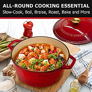 Mueller 6 Qt Enameled Cast Iron Dutch Oven, Heavy-Duty Casserole Dish and Braiser Pan with Lid and Stainless Knob, Safe for All Cooktops