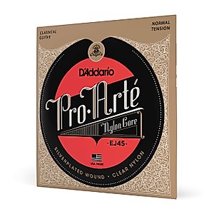 D'Addario EJ45 Pro-Arte Nylon Classical Guitar Strings, Normal Tension – Nylon Core Basses, Laser Selected Trebles - Offers Balance of Volume and Comfortable Resistance – 1 Set