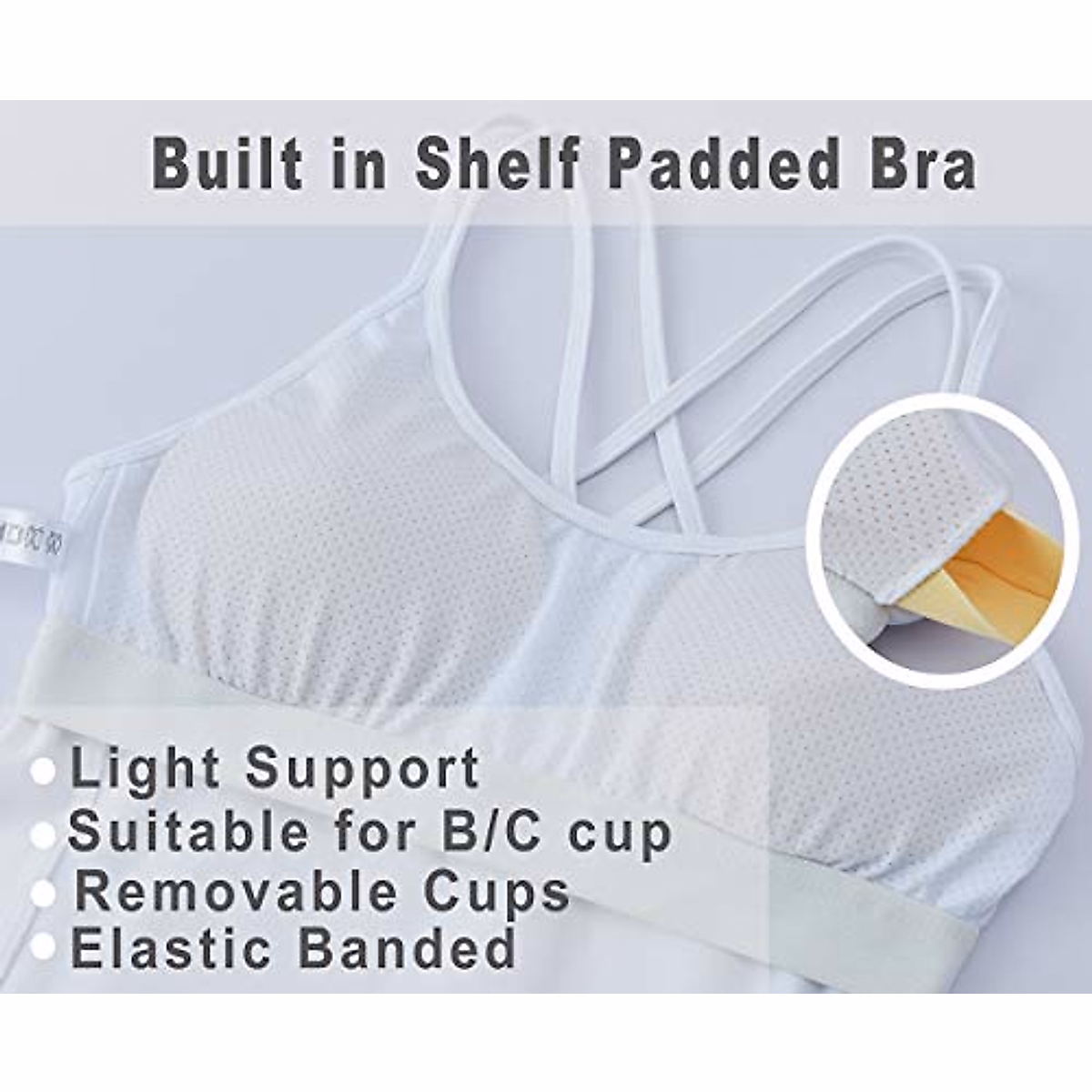 RUNNING GIRL Yoga Tank Tops for Women Built in Shelf Bra B/C Cups Strappy Back Activewear Workout Compression Tops(BX2288 White.M)