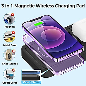 Wireless Charging Pad, Mag-Safe Charger Stand Compatible with Magsafe iPhone 14/13/12, Apple Watch Ultra/8/7/SE2/Airpods 1 2/ Pro1 2, 3-in-1 Magnetic Wireless Charging Station(QC 3.0 Adapter)