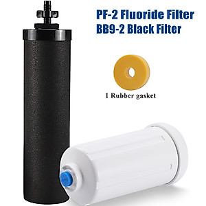 BB9-2 Black and PF-2 Fluoride Water Filter Replacement, Compatible with Berkey Gravity Filtration System Purification Elements Doulton Super Sterasyl and Traveler, Nomad, King, Big Series