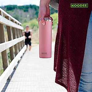 koodee 20 oz Stainless Steel Skinny Tumbler(4 Pack) Double Wall Insulated Water Tumbler Cup with Lids, Straws and Straw Brushe（Baby Blue/Pink/Sky Blue/Teal）