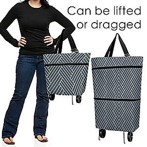 KEEPFINE Grocery Cart with Wheels, Reusable Portable Collapsible Trolley Bags Hand Pulling Utility Collapsible Grocery Bag with Hand Straps Folding Shopping Cart