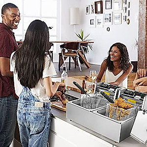 Casulo Electric Deep Fryer with Removable 2 x 6L Basket & Lid, 20.7QT Commercial Deep Fryers with Temperature Limiter, Stainless Steel Double Fryer for Turkey, French Fries, Donuts and More