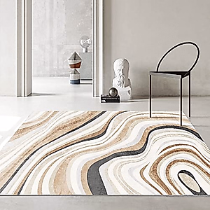 FINOREN Artistic Abstract Area Rug.Cream and Brown,4x6 Feet,Suitable for Bedroom,Living Room,Apartment,Machine Washable Non-Slip Soft Modern Interior Rug,Smudge-Proof,Non-Shedding.