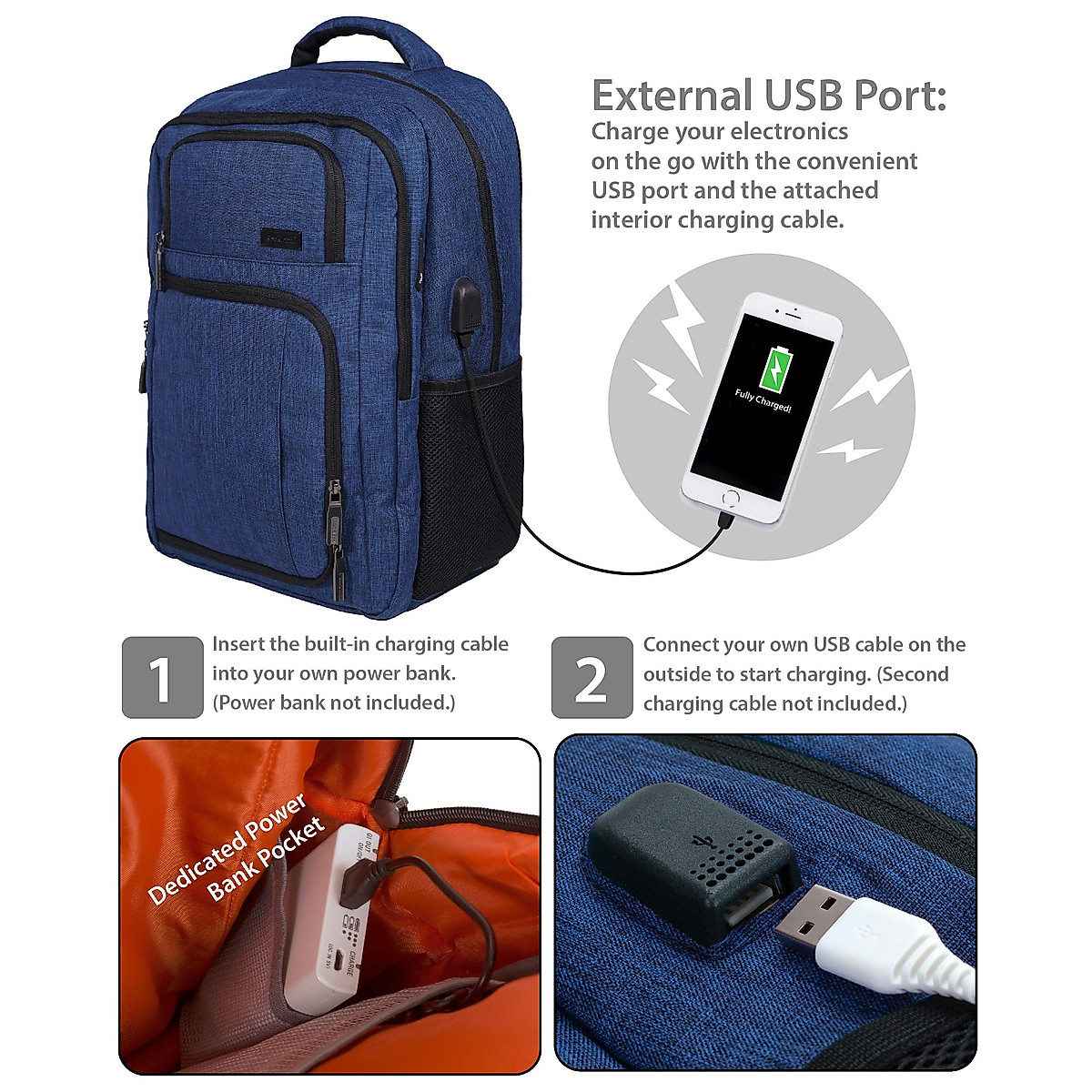 Rockland Slim Pro USB Laptop Backpack, Blue, Large