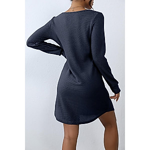 Ekouaer Womens Nightgown Waffle Knit Long Sleeve Nightgown Sleep shirts Night Dress for Women Navy Blue XXL