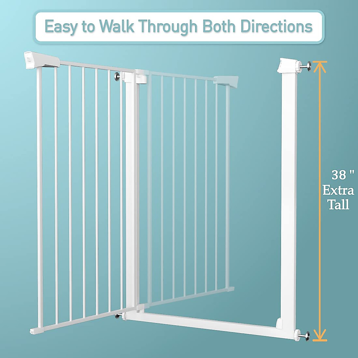 Extra Tall Baby Gate Stand 38" Tall - 59.84"-62.60" Wide Long Walk Through Pet Gate for kids or Large Pets - Metal Pressure Mounted Safety Gate