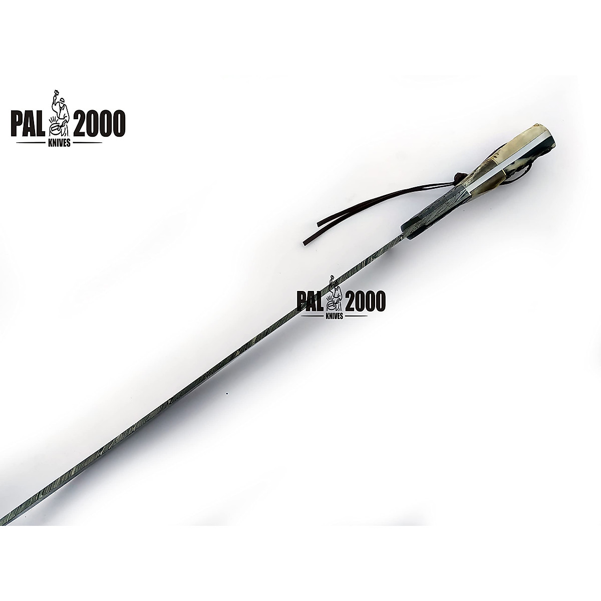 PAL 2000 KNIVES HSK-9990 Handmade Damascus Sword Knife Ram Horn Handle With Sheath