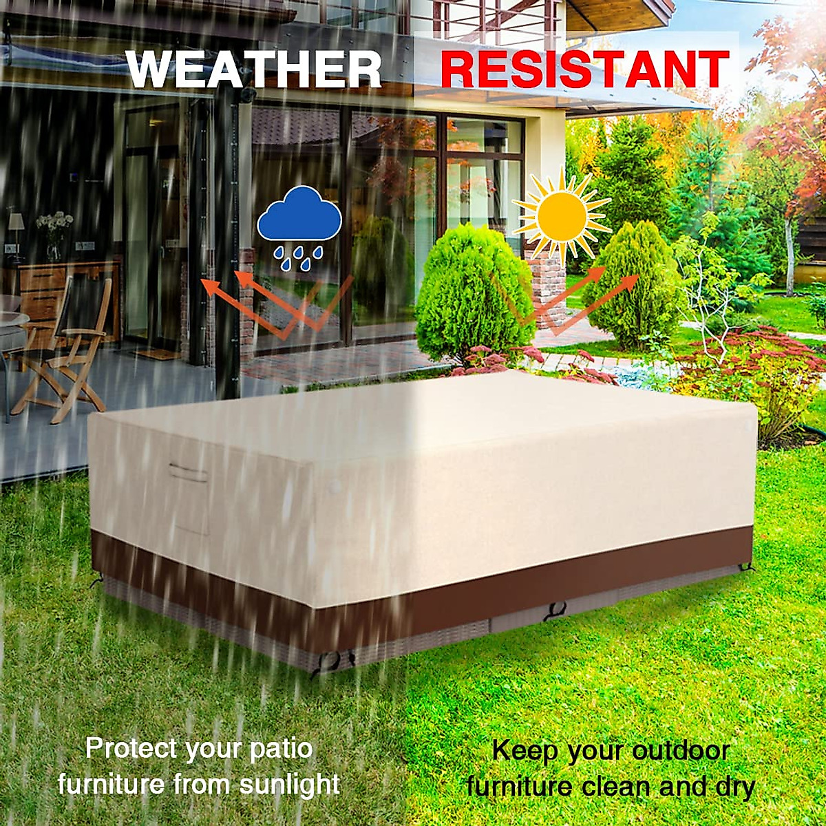 Tuyeho Patio Furniture Set Cover 126 x 64 x 28 inch, Durable Heavy Duty Oxford Fabric Outdoor Sectional Set Cover, Waterproof & Weather Resistant, for Your Outdoor Sectional Sofa Set (Beige & Brown)