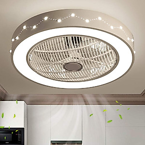 21.6" Ceiling Fan with Lights, Enclosed Round LED Ceiling Lighting Fan w/Invisible Blades,Semi Flush Mount Low Profile Fan W/Remote Control for Bedroom Living Room Children's Room (Constellation)