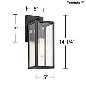 John Timberland Titan Modern Outdoor Wall Light Fixture Mystic Black 14 1/4" Clear Glass Panel for Exterior Barn Deck House Porch Yard Patio Outside Garage Front Door Garden Home Roof Lawn