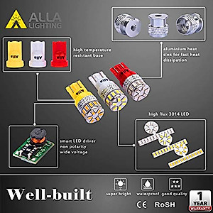 Alla Lighting T10 Wedge 168 194 LED Bulbs, Amber Yellow Super Bright 360° Side Marker Lights, Interior Map, Dome, Trunk Lamps W5W 2825 175, 3014 18-SMD 12V Replacement for Cars, Trucks