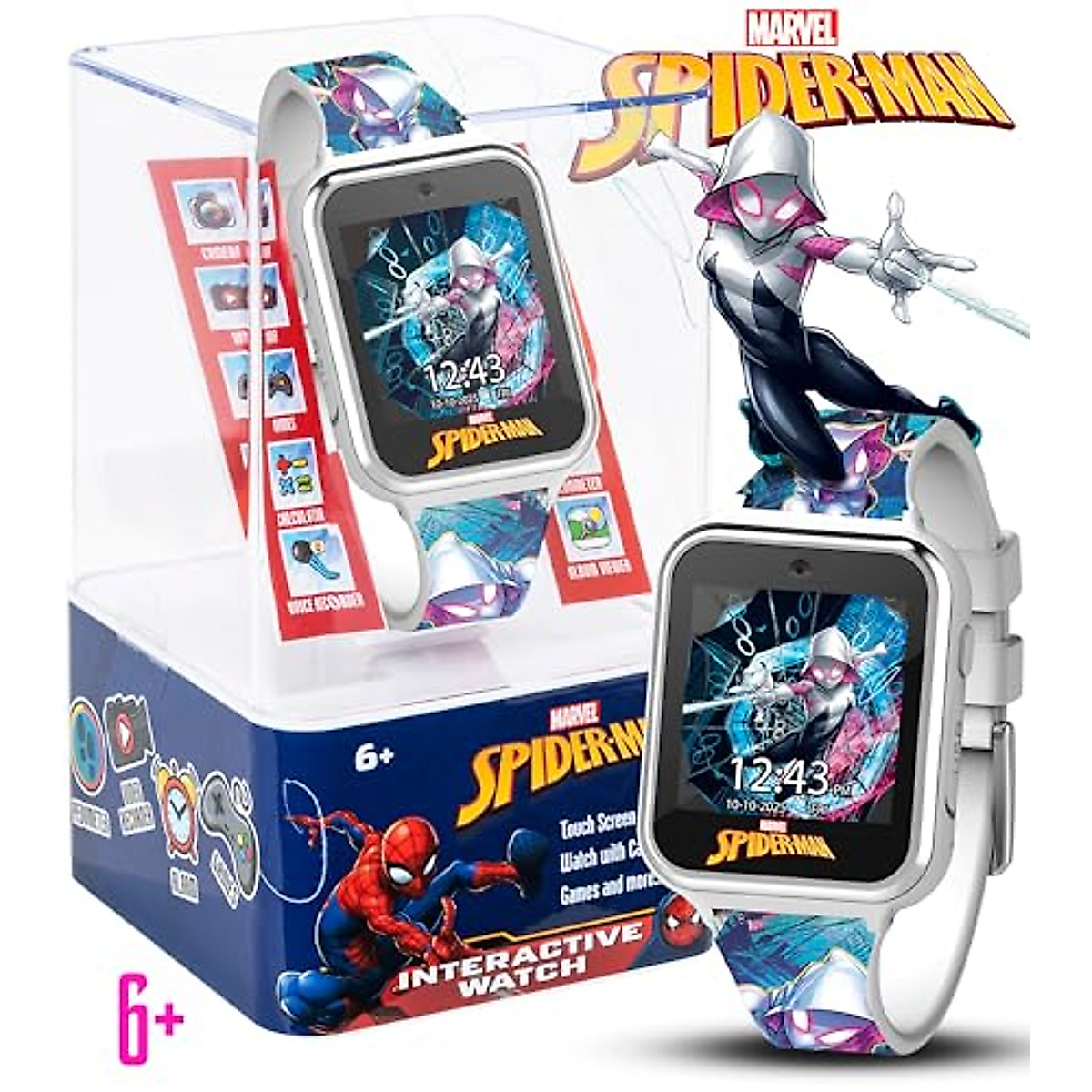Accutime Spiderman Ghost Spider Educational Learning Touchscreen Kids Smartwatch - Multicolor Strap- Toy - Girls, Boys, Toddlers - Selfie Cam, Games, Alarm, Calculator, Pedometer (Model: SPD4935AZ)