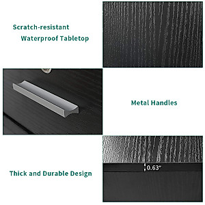 YITAHOME Wood File Cabinet, 3 Drawer Mobile Lateral Filing Cabinet, Storage Cabinet Printer Stand with 2 Open Shelves for Home Office Organization, Black