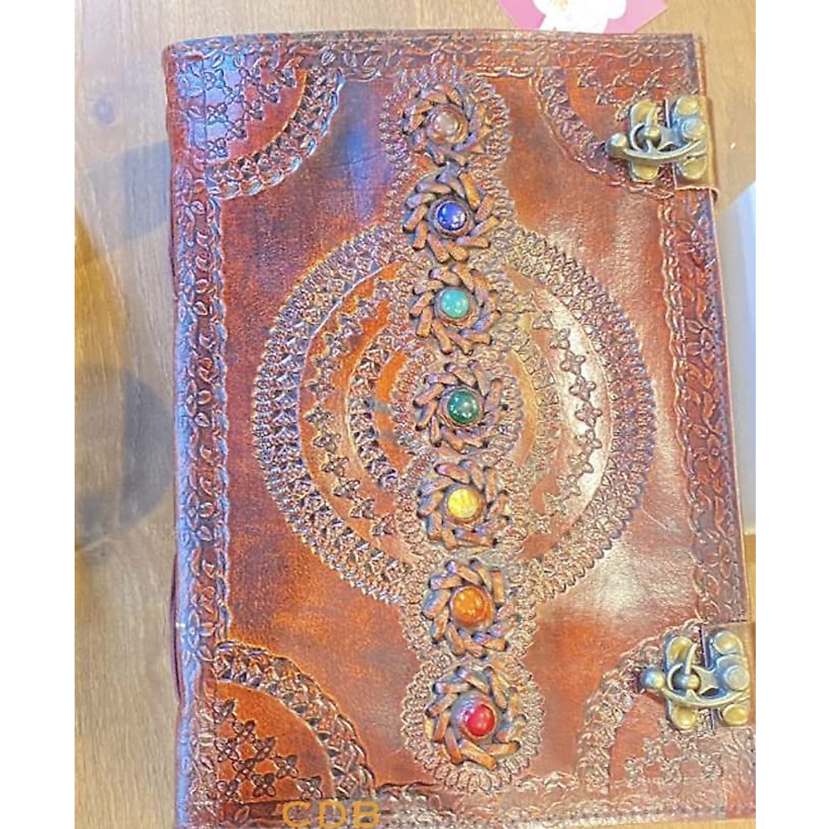 Cure De Bolso 560 Pages Large Leather Journal - Seven Chakra Diary Notebook With Stones Book Of Shadows Sketchbook Handmade Writing Notebook-7X10 Inches, Brown