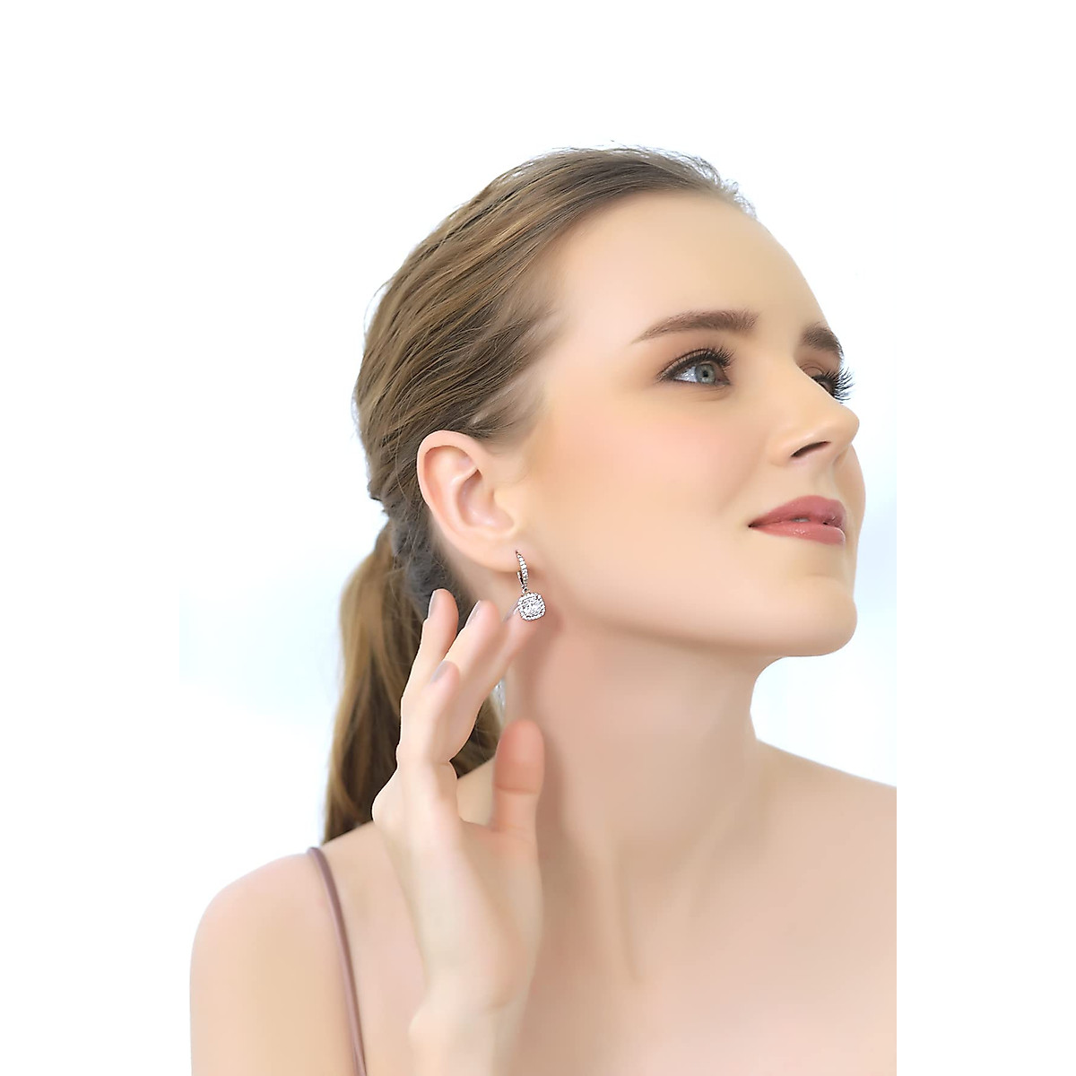 Cubic Zirconia Earrings for Women Sterling Silver Dangle Halo Cushion-Cut CZ Earrings Birthday Holiday Gift Prom Bridesmaids