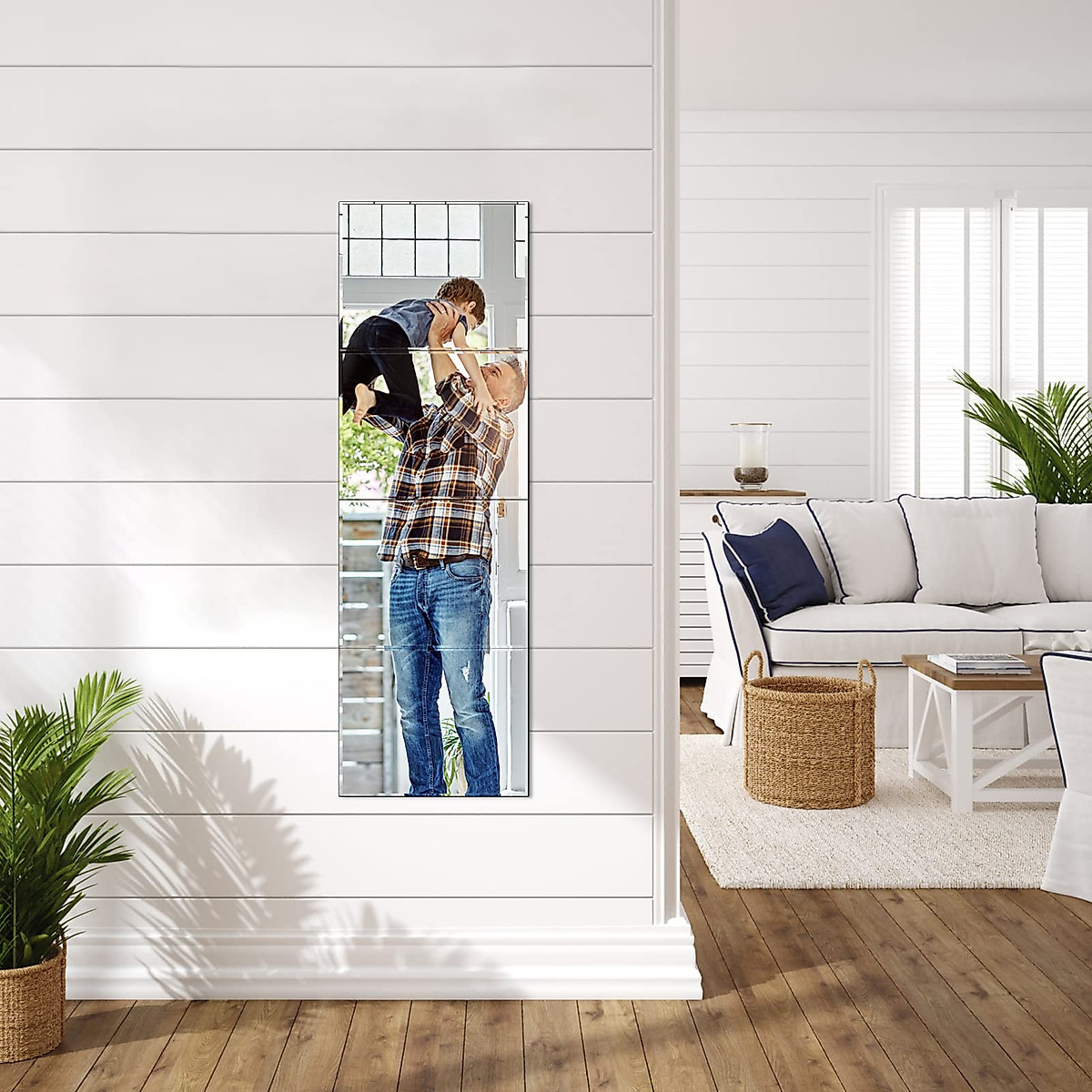 PETAFLOP 14x48 Inch Full Length Mirror Wall Mounted and 4PCS 14x11 Inch Full Length Mirror Tiles