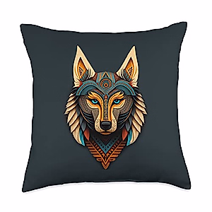 Animal Print Designs Tribal Ornamental Wolf Southwestern Throw Pillow, 18x18, Multicolor