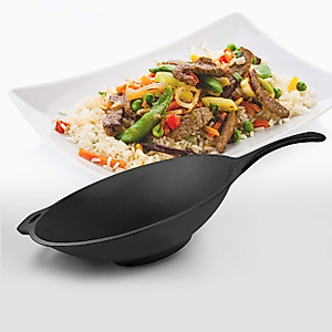 ExcelSteel Perfect for Home Cooking Stir Fry Asian Indian Cuisine 12" Cast Iron Wok, Black