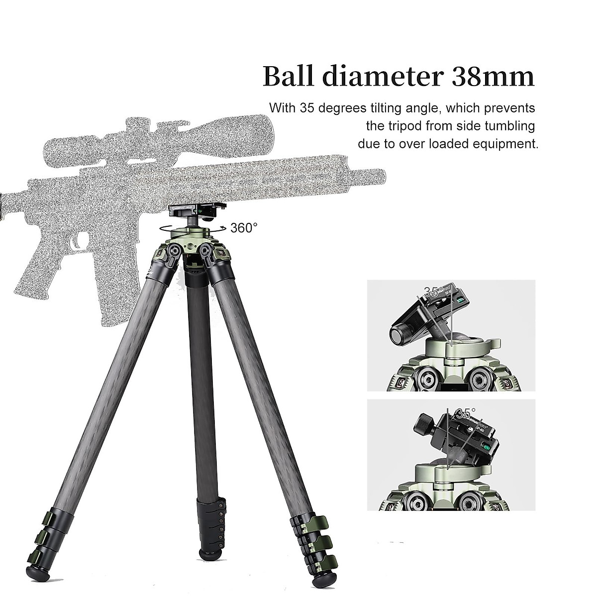SUNWYAFOTO TL3240CS-P Hunting Tripod for Shooting Rifle Stand Carbon Fiber
