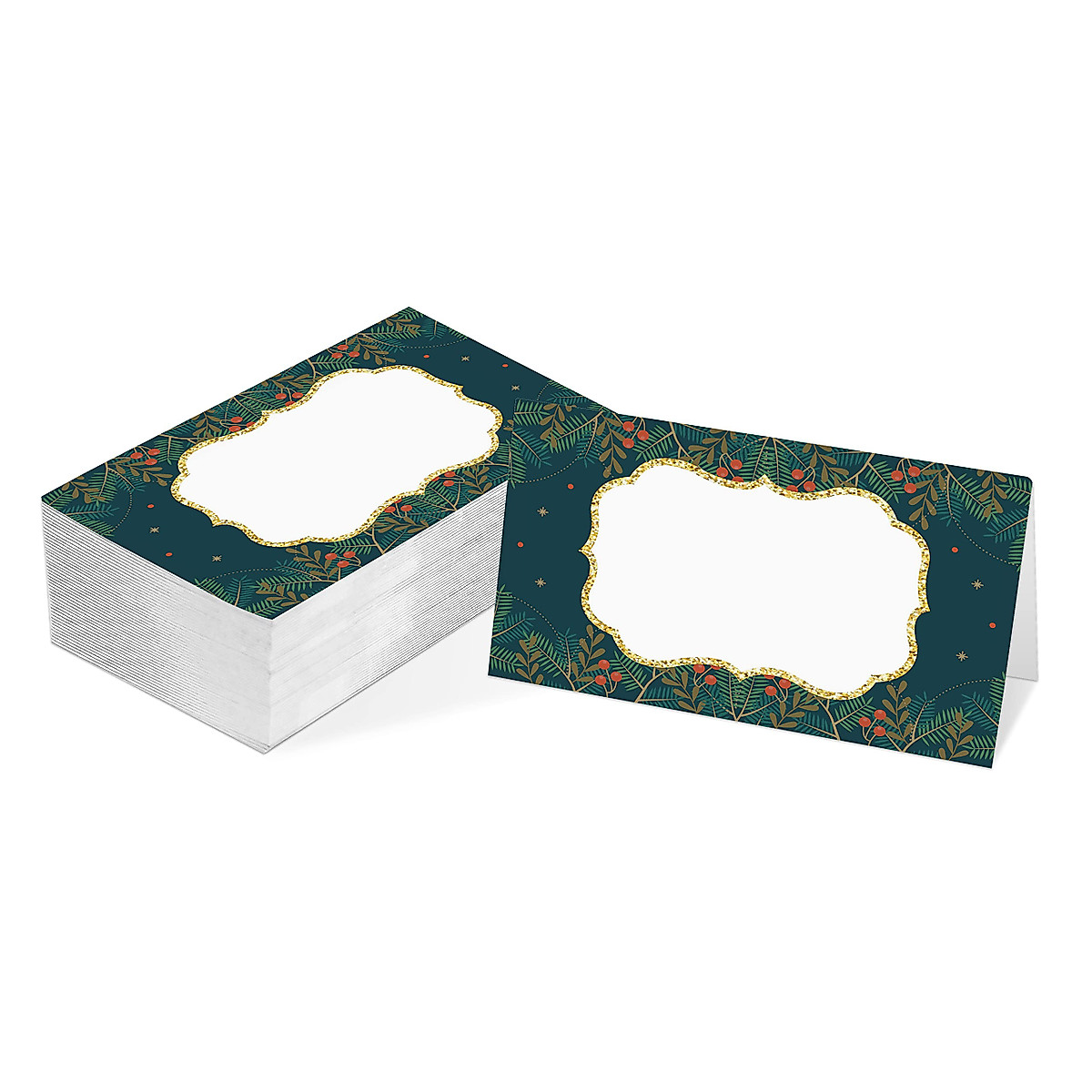 Table Place Card, Christmas Themed Tent Style Cards, Pack of 25 Half-Fold Reception Place Card, Perfect for Christmas Party, Wedding, Bridal & Baby Shower, Birthday, Banquet and Special Events A19