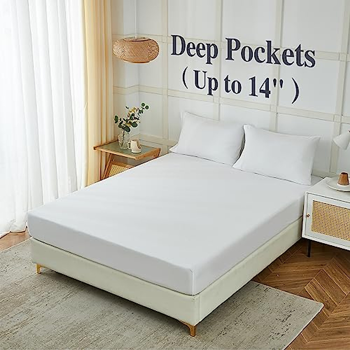 ILAVANDE White Queen Sheets Set 4 Piece,Hotel Luxury Super Soft 1800 Series Microfiber Queen Bed Sheets Set-Wrinkle Free & Breathable-14 Deep Pocket Sheets for Queen Size Bed(Queen,White)