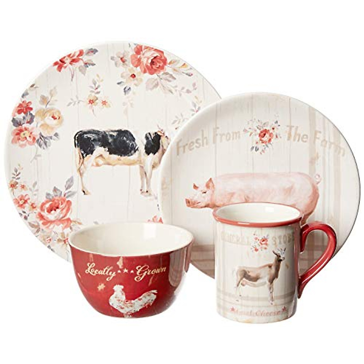 Certified International Farmhouse 16 pc Dinnerware Set, Multicolored, 10.75 Inches, Service for 4