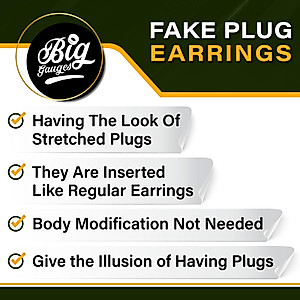 BIG GAUGES 2 Pairs Black Acrylic 16gauges 1.2 mm 0 g 8 mm Fake Plugs Taper Expander O-rings Piercing Illusion Plugs Cheater Ear BG4451