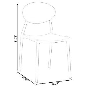 Fabulaxe Modern Plastic Outdoor Dining Chair with Open Oval Back Design, White Set of 2