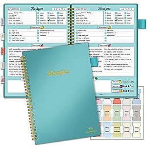 Recipe Book to Write in Your Own Recipes, Blank Recipe Notebook with 15 Tabs for Family Cooking Lover, 120 Pages Recipe Organizer, 7 x 10", Teal
