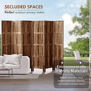 BMWEI 4 Panel Room Divider, 5.6 FT Folding Privacy Screen Room Divider, Partition Divider for Room Separation, Wooden Room Screen Divider Freestanding, for Home Office, Bedroom (Brown)