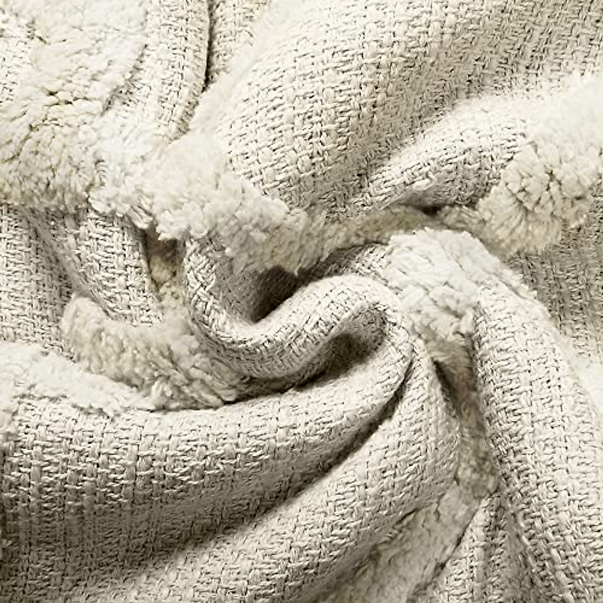 Americanflat 100% Cotton Throw Blanket for Couch - 50x60 - All Seasons Neutral Medium-weight Cozy Soft Blankets & Throws for Bed, Sofa or Chair.door or Outdoor Use [Beige Tufted Cotton]