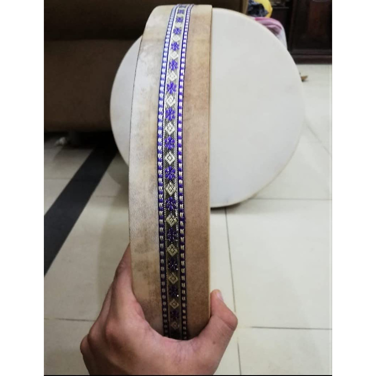 Natural Sounding Percussion Ocean Drum with Wave Beads and Hardwood Frame, Both Side Goat Skin 16" 20 inch (20 inch)