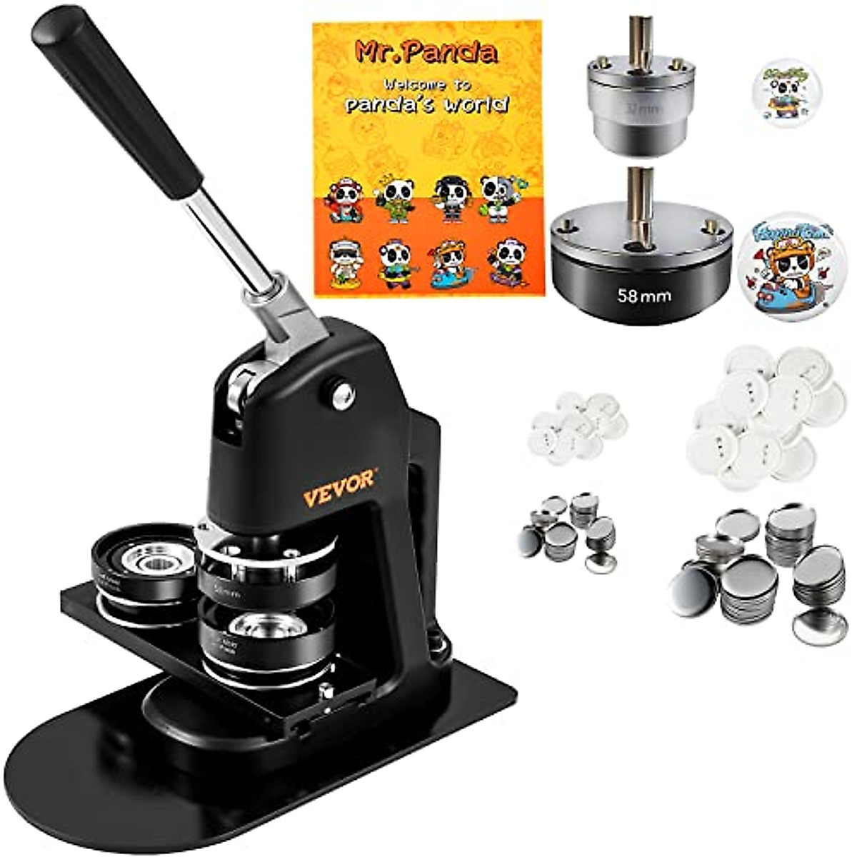 VEVOR Button Maker Machine, Multiple Sizes 1.25+2.25 Inch Badge Punch Press Kit, Children DIY Gifts Pin Maker, Button Making Supplies with 500pcs Button Parts & Circle Cutter & Magic Book