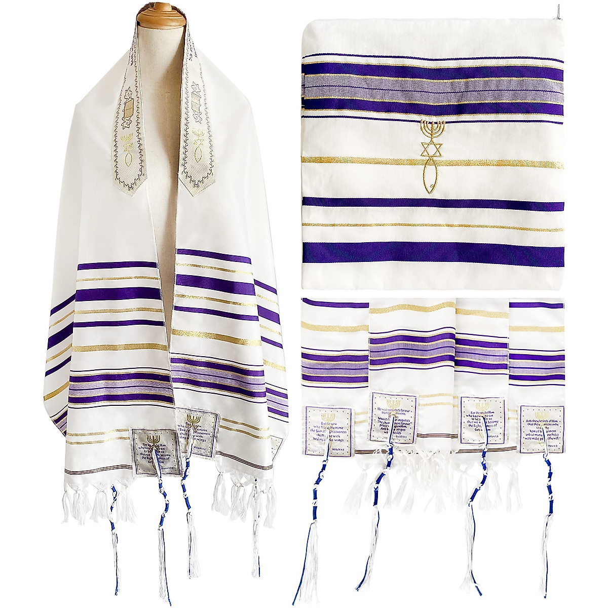 Holy Land Market Mens Messianic Shawl/Tallit - The Messiah Tallit (Purple)