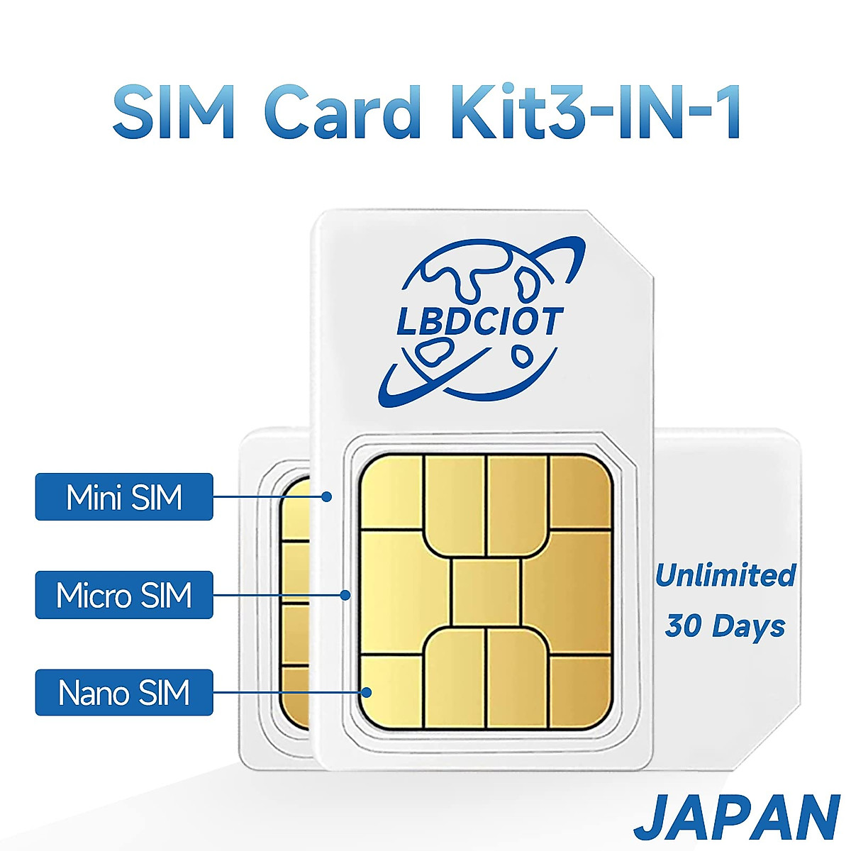 LBDCIOT Japan 30 Days Unlimited Data SIM Card, Japan Travel SIM Card. 3 in 1 prepaid SIM Card. International SIM Card for Business Travel. 4G high-Speed Operational Network with Unlimited Speed